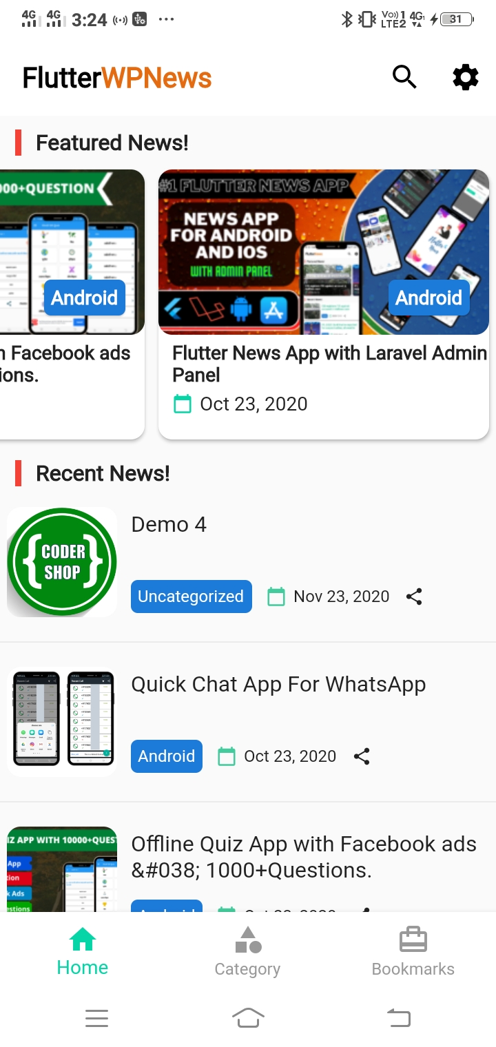 Flutter WP News - Android/iOS App for WordPress by QuikCode | CodeCanyon
